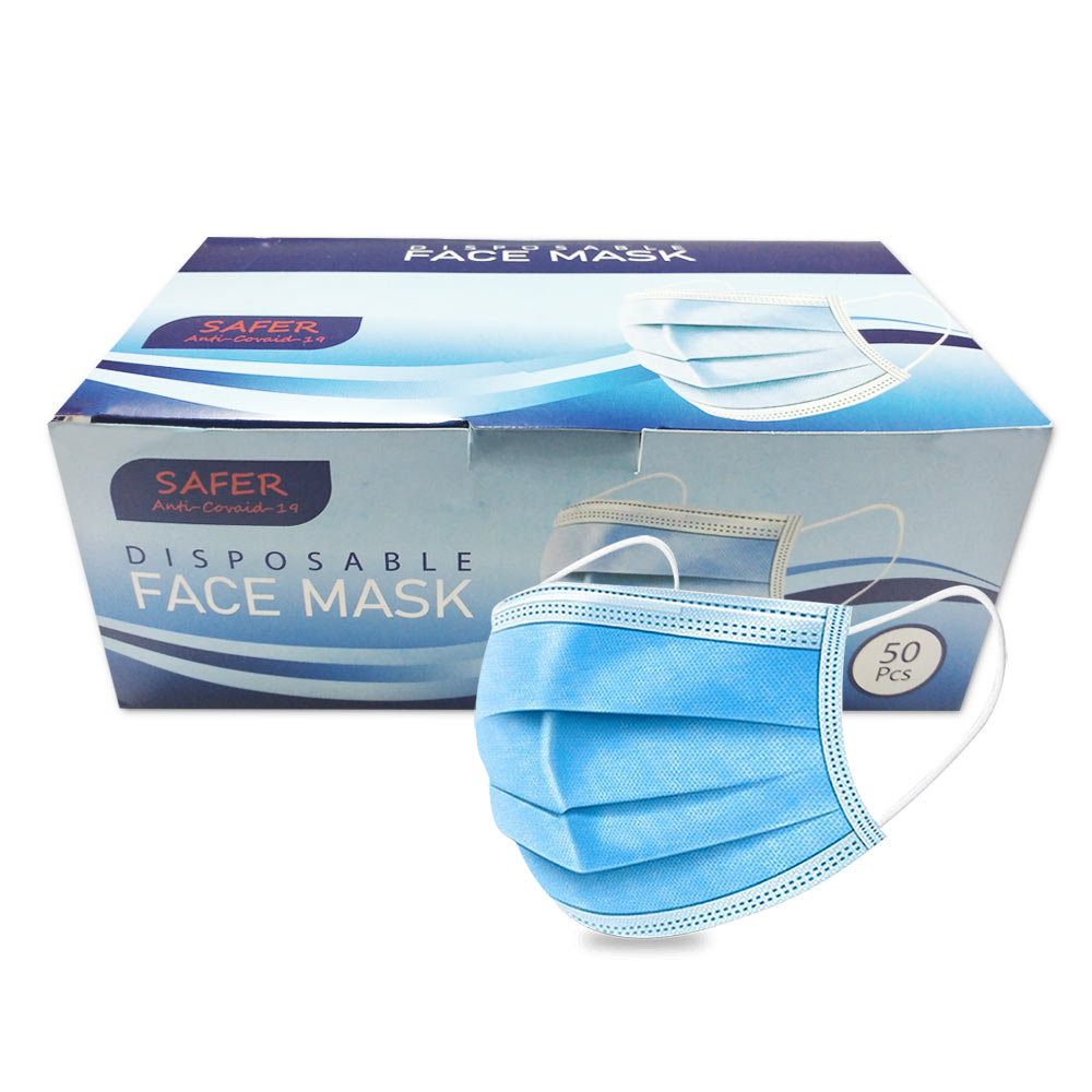 Face Mask 3 Ply, Blue [Pk 50] Safer - MyAcademia