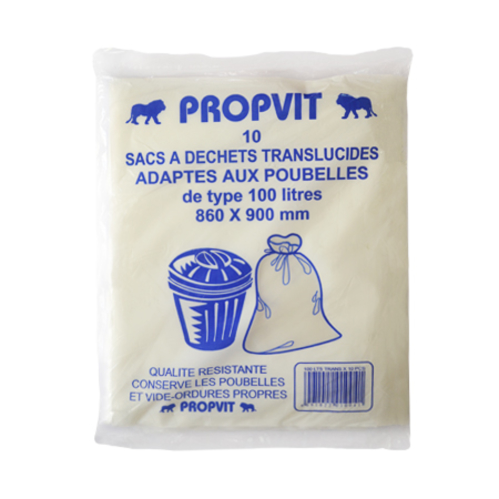 Trash Bag 100L, Plastic Transparent [Pk 10] Propvit - MyAcademia