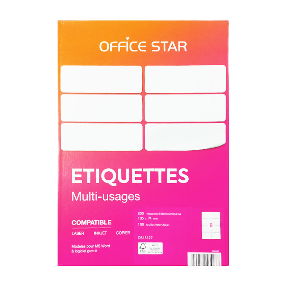 White Labels Ref OS43427 W105*D74mm, 8 Label/A4 Sheet Office Star ...